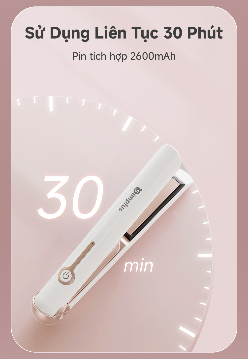 Simplus Pink Máy duỗi tóc không dây - Pin 2600 mAh,uốn duỗi đa năng ...