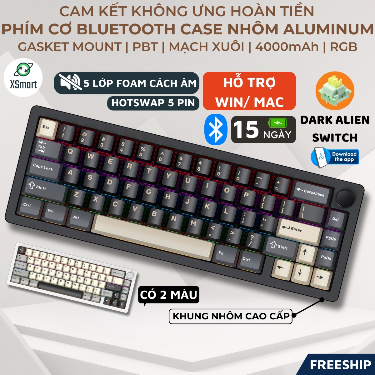 Bàn Phím Cơ Không Dây Dark Alien R65 RGB Khung Nhôm Aluminum Cao Cấp 3 ...