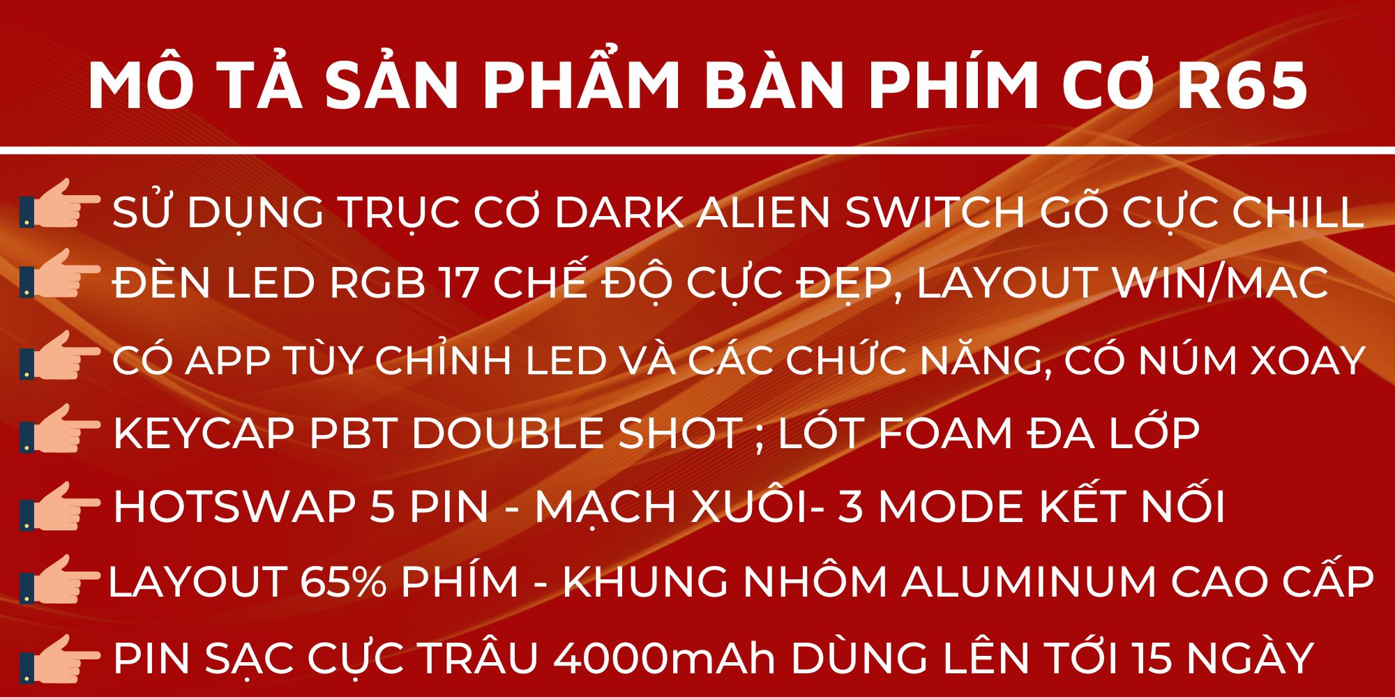 Bàn Phím Cơ Không Dây Dark Alien R65 RGB Khung Nhôm Aluminum Cao Cấp 3 ...