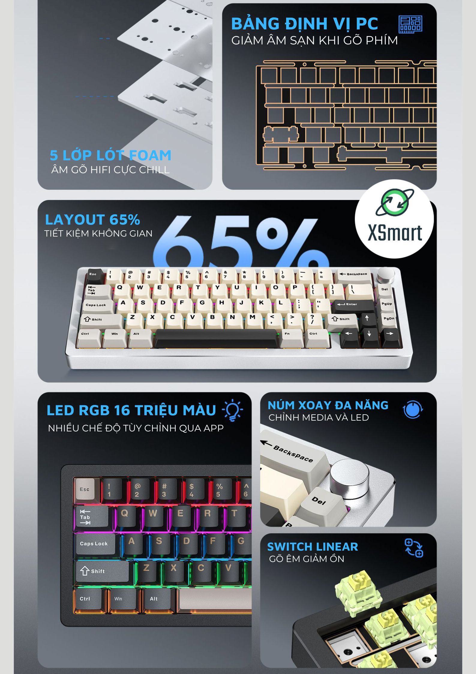 Bàn Phím Cơ Không Dây Dark Alien R65 RGB Khung Nhôm Aluminum Cao Cấp 3 ...