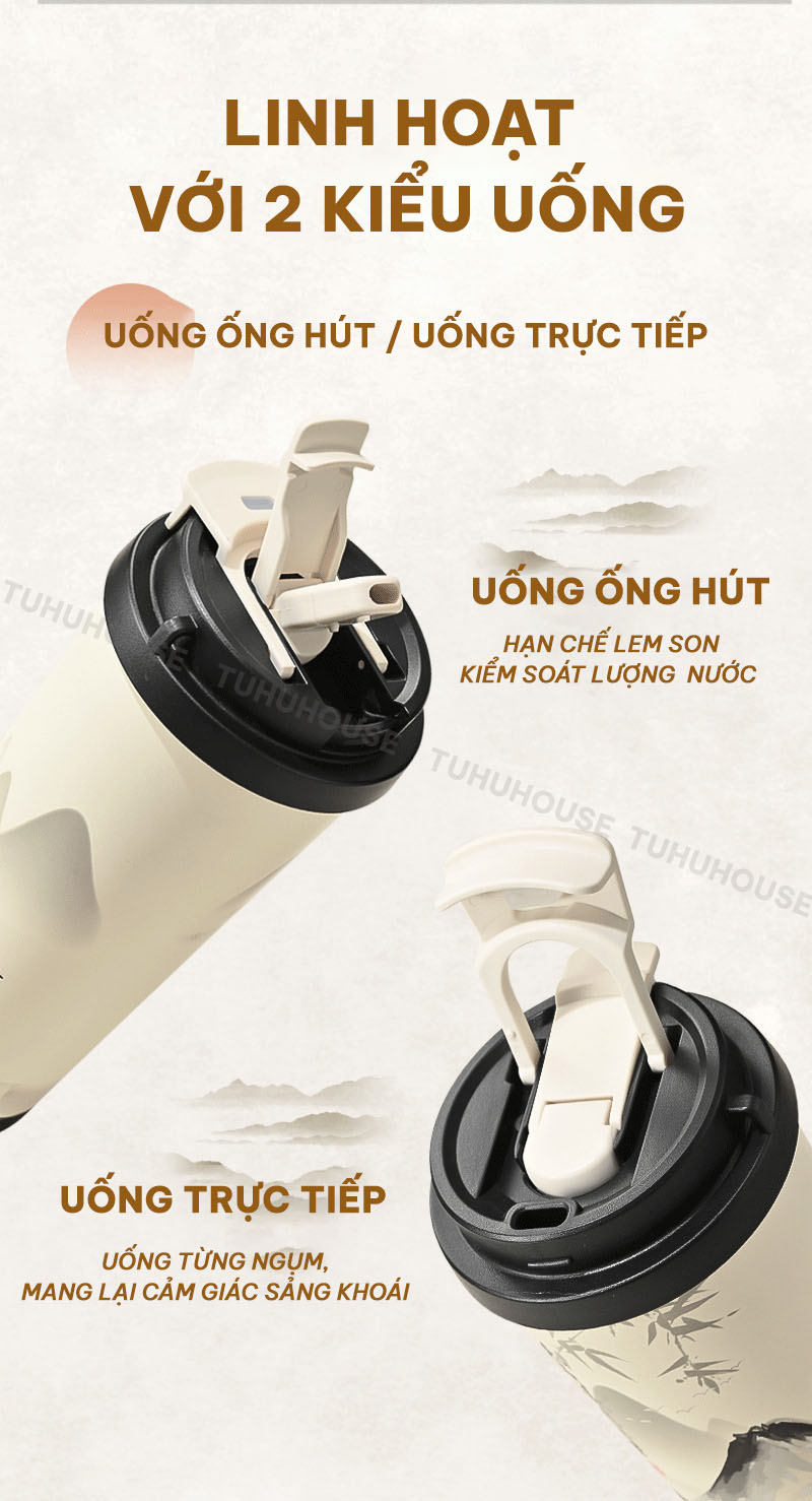 Ly giữ nhiệt Qichong 520ml có lõi lọc trà, cốc giữ nhiệt nóng lạnh inox 316 cao cấp có ống hút ...