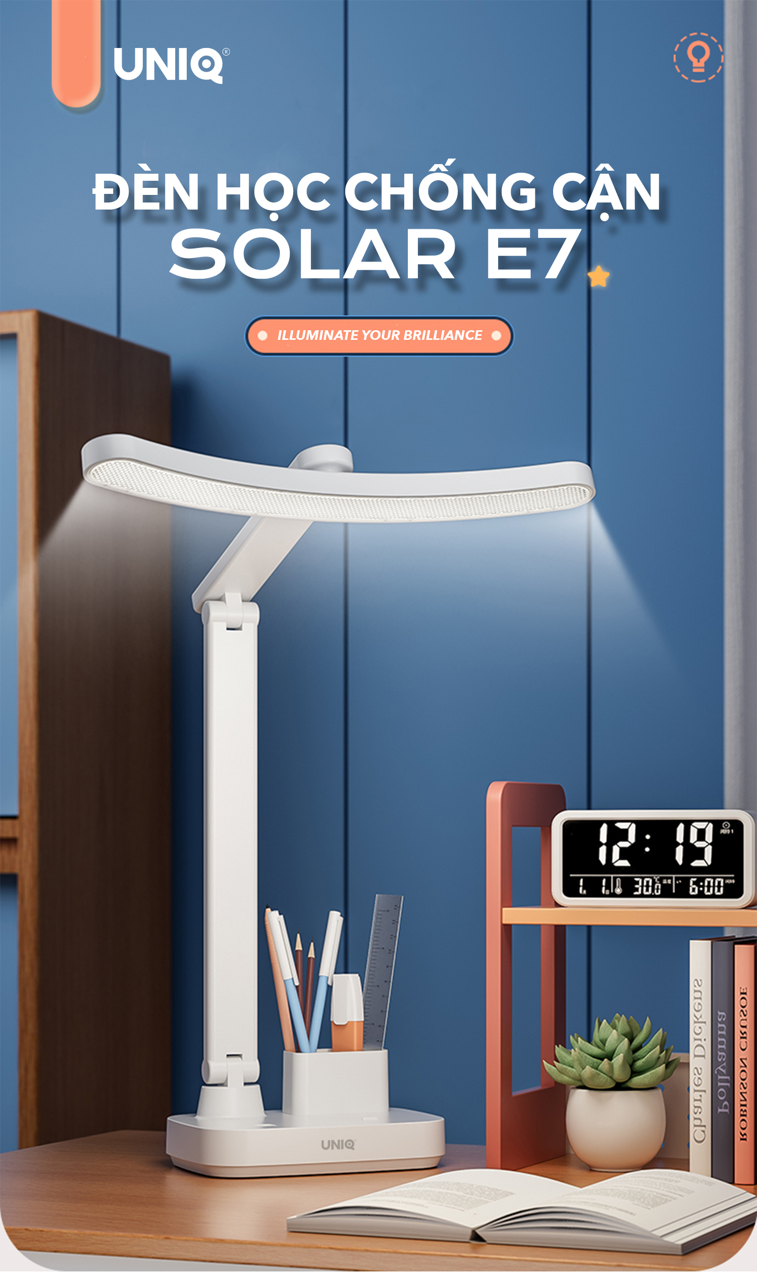 Đèn học để bàn chống cận thị UNIQ Solar E7 đèn học tích điện bàn làm ...