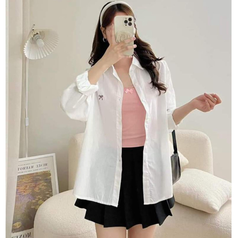 Áo Sơ Mi Nữ Thêu Nơ Form Rộng Dài Tay Nhiều Màu,Xingtu Kenco clothing Sài Gòn M902 | Shopee Việt Nam