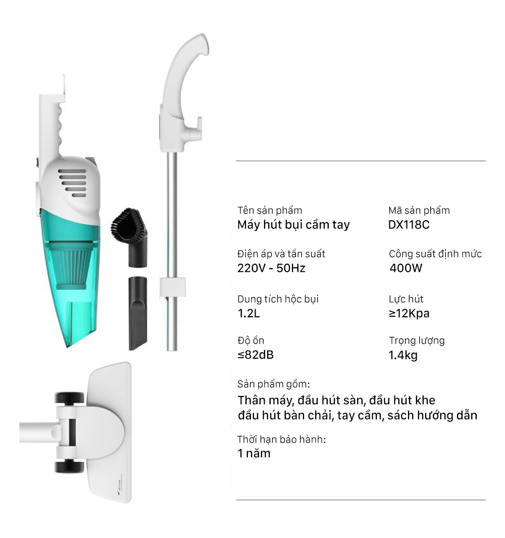 Máy Hút Bụi Cầm Tay Deerma DX118C SEA Lực Hút 12000PA - 3 Đầu Hút ...