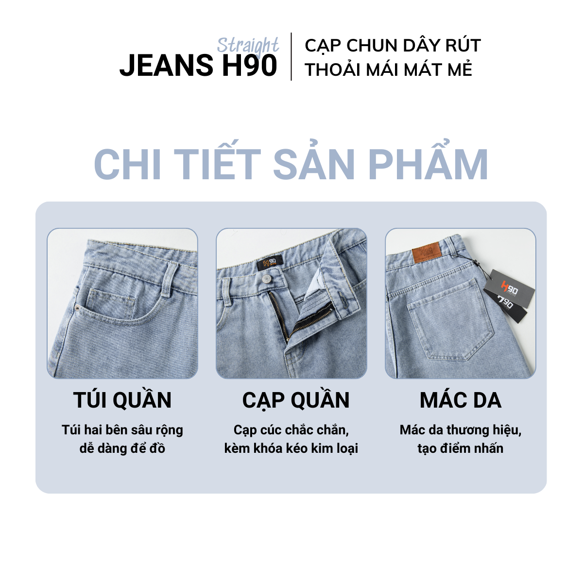 Quần Jean Nam H90 Dáng Suông Ống Đứng Unisex Chất Bò Không Co Giãn Cao ...