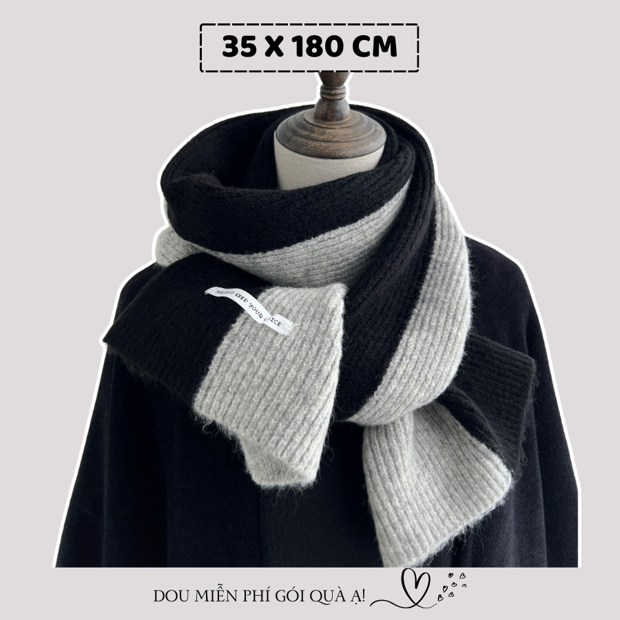 Khăn Len Cashmere Quàng Cổ Unisex Dày Ấm, Khăn Len Dệt Kim Tone Xám ...