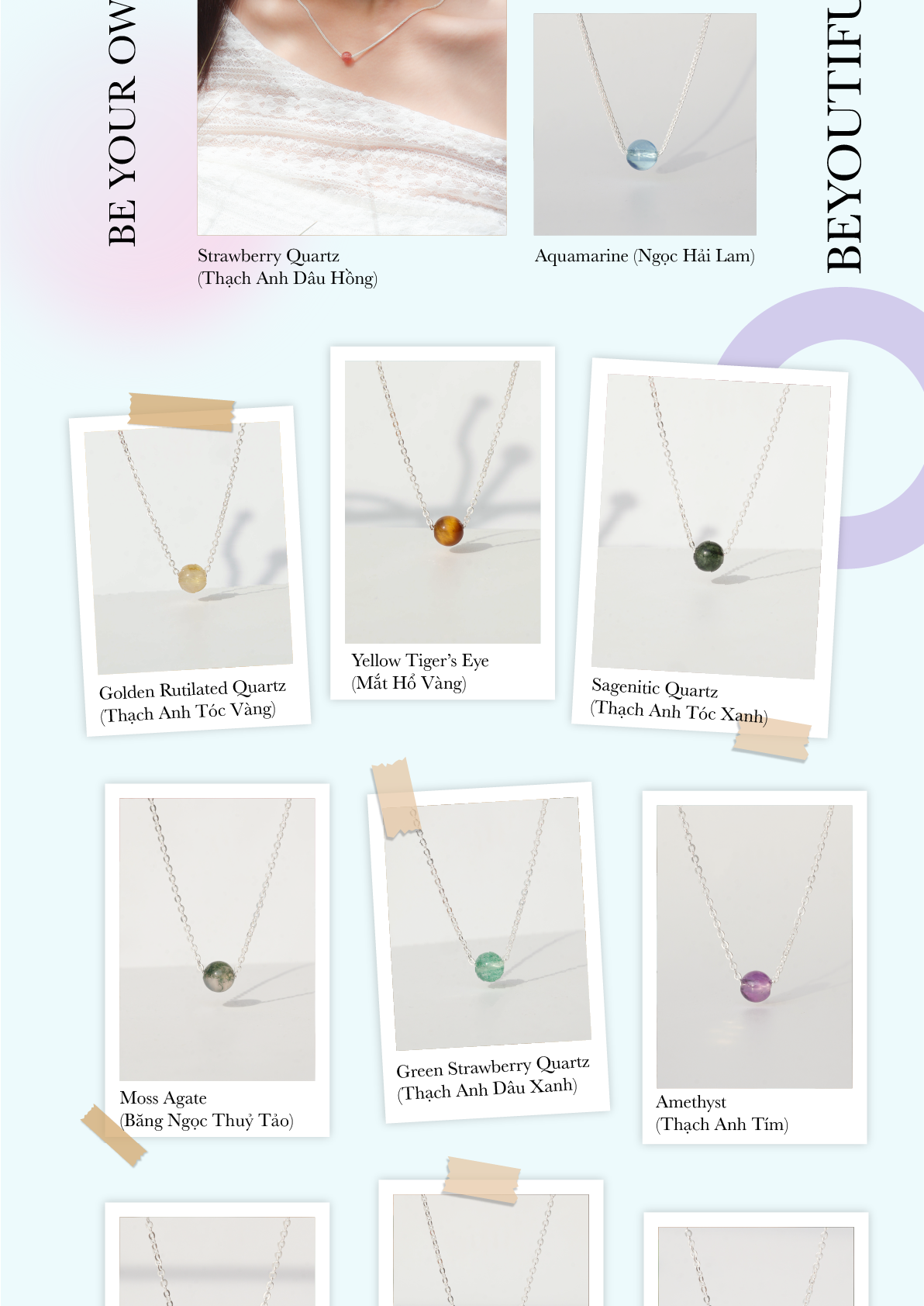 Dây Chuyền Bạc Nữ Liugems 1 Hạt Size Nhỏ Tinh Tế Mix Đá Phong Thuỷ Tròn ...