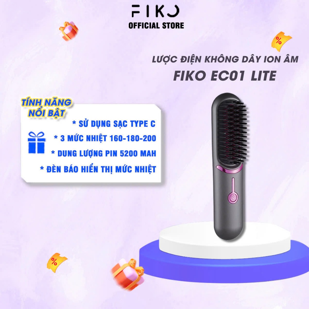 Lược điện không dây ion âm FIKO EC01 LITE (bản rút gọn) - Chăm sóc tóc ...