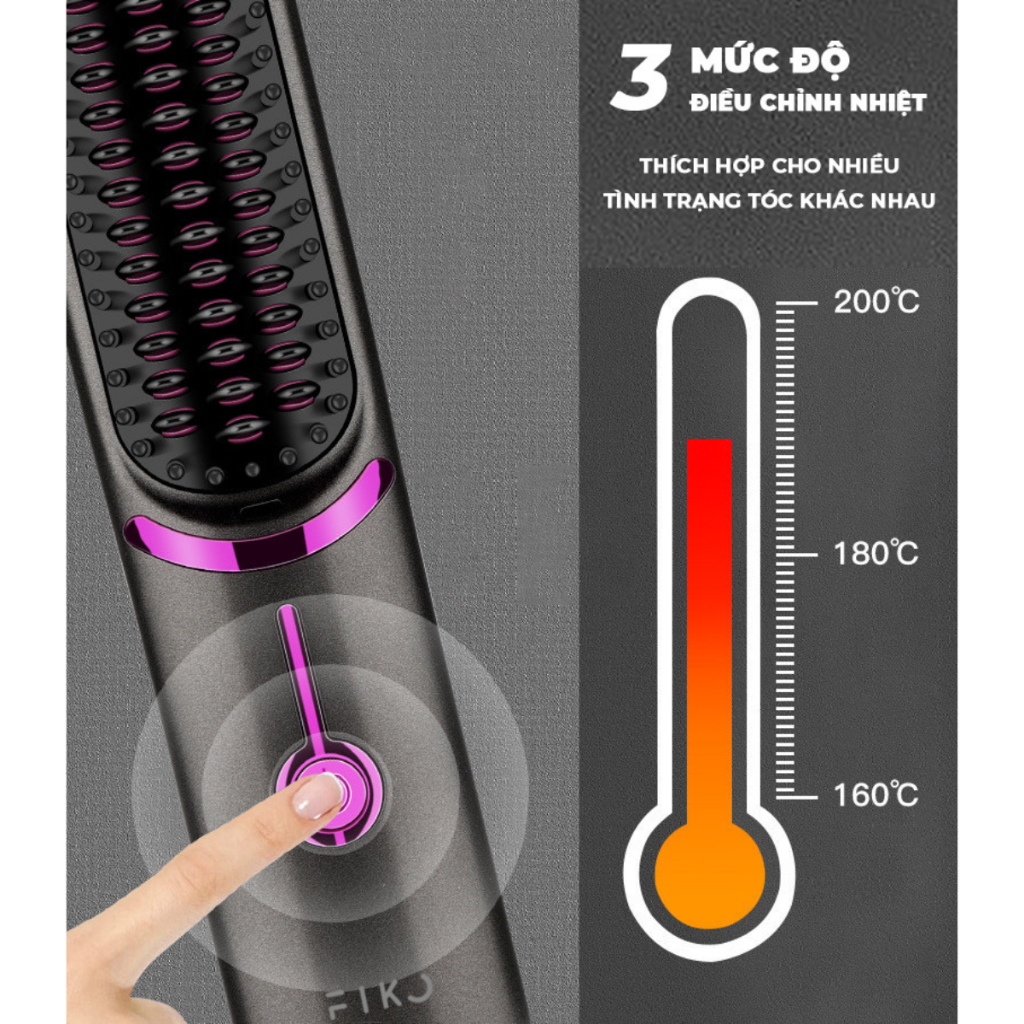 Lược điện không dây ion âm FIKO EC01 LITE (bản rút gọn) - Chăm sóc tóc ...