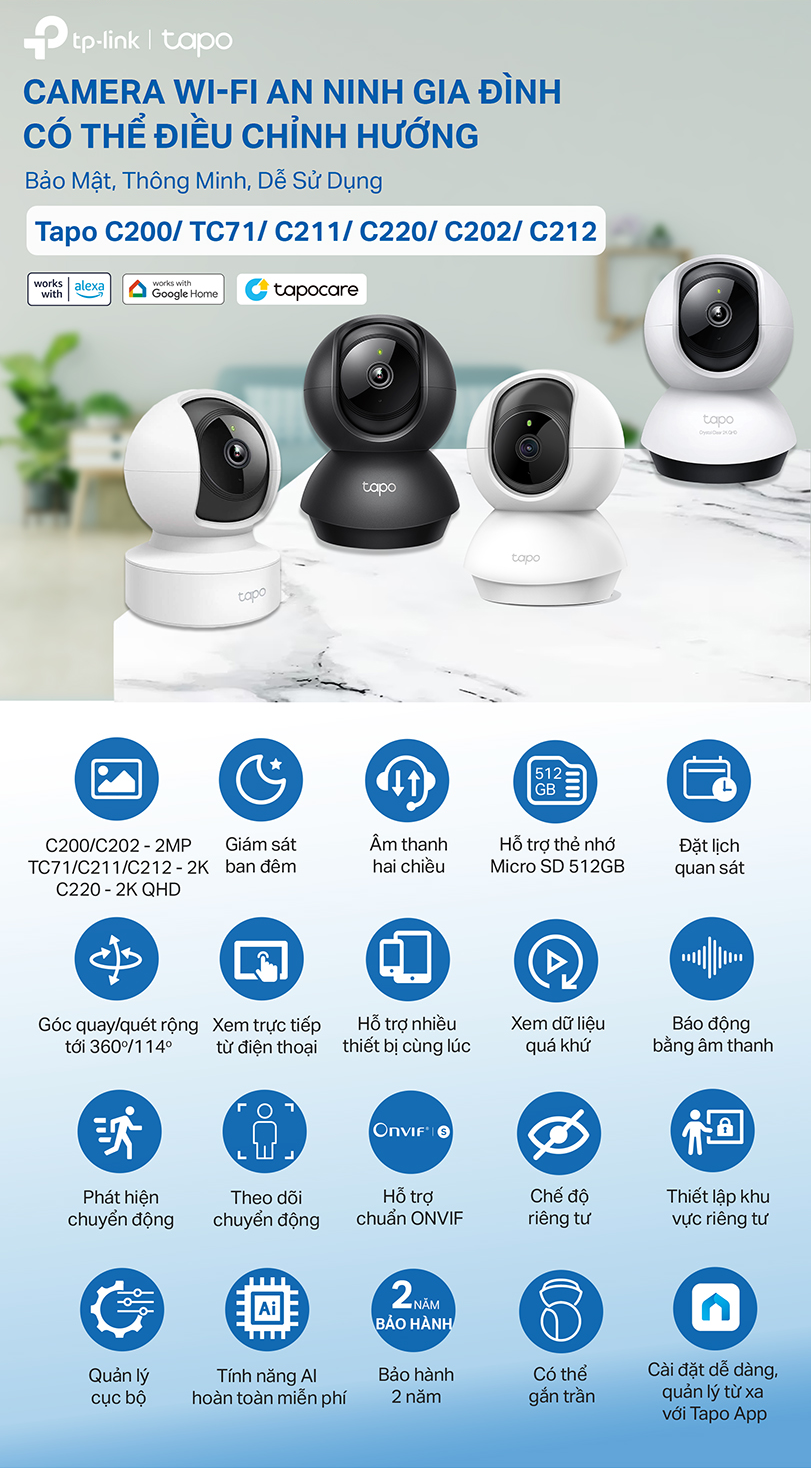 [Hỏa Tốc] Camera Wifi TP-Link Tapo C200/TC71/C211/C220/C202/C212/C222/C230 Full HD 2MP/3MP/5MP ...
