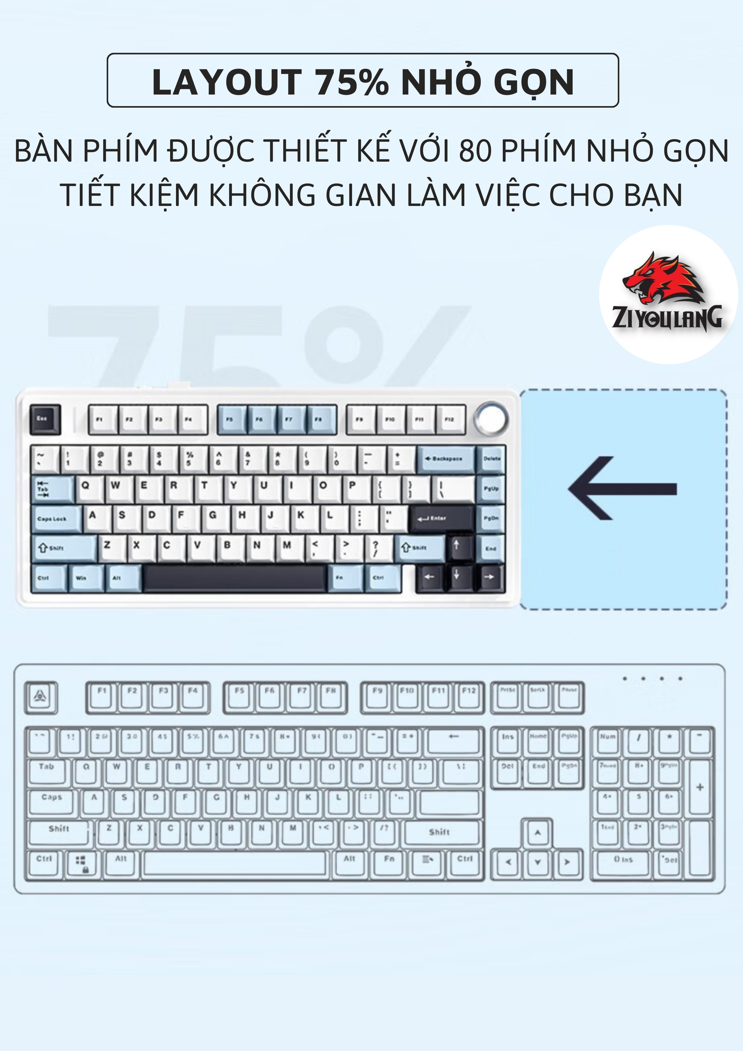 Bàn Phím Cơ Không Dây Ziyoulang Aula F75 Pro V2 Hotswap 5 Pin Mạch Xuôi ...
