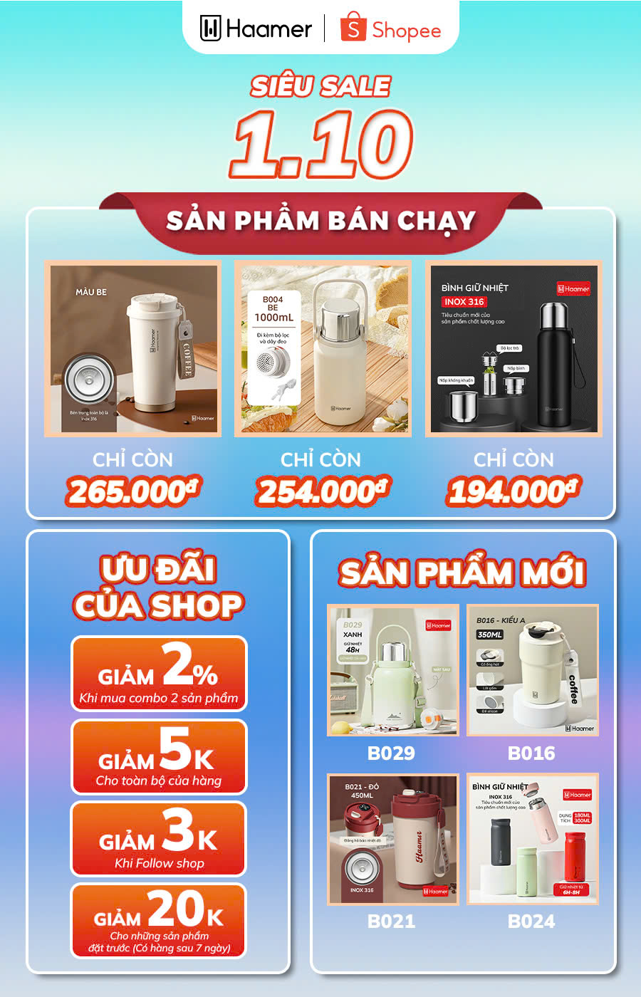 Cốc giữ nhiệt cao cấp Haamer INOX 316 lót gốm an toàn cho sức khỏe giữ ...
