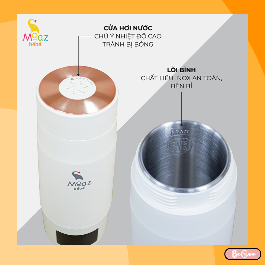 Bình đun nước pha sữa di động MOAZ BEBE MB058, giữ nhiệt độ từ 40 độ đến 80 độ có pin tích điện ...