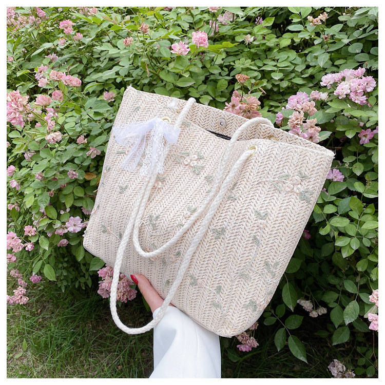 Túi cói đeo vai hoạ tiết hoa nhí nơ ren TCR01 | Shopee Việt Nam