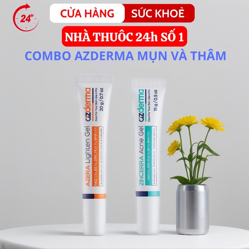 Combo Gel Azderma Hỗ Trợ Giúp Mụn và Thâm Azderma Zincerra Acne Gel 15g ...