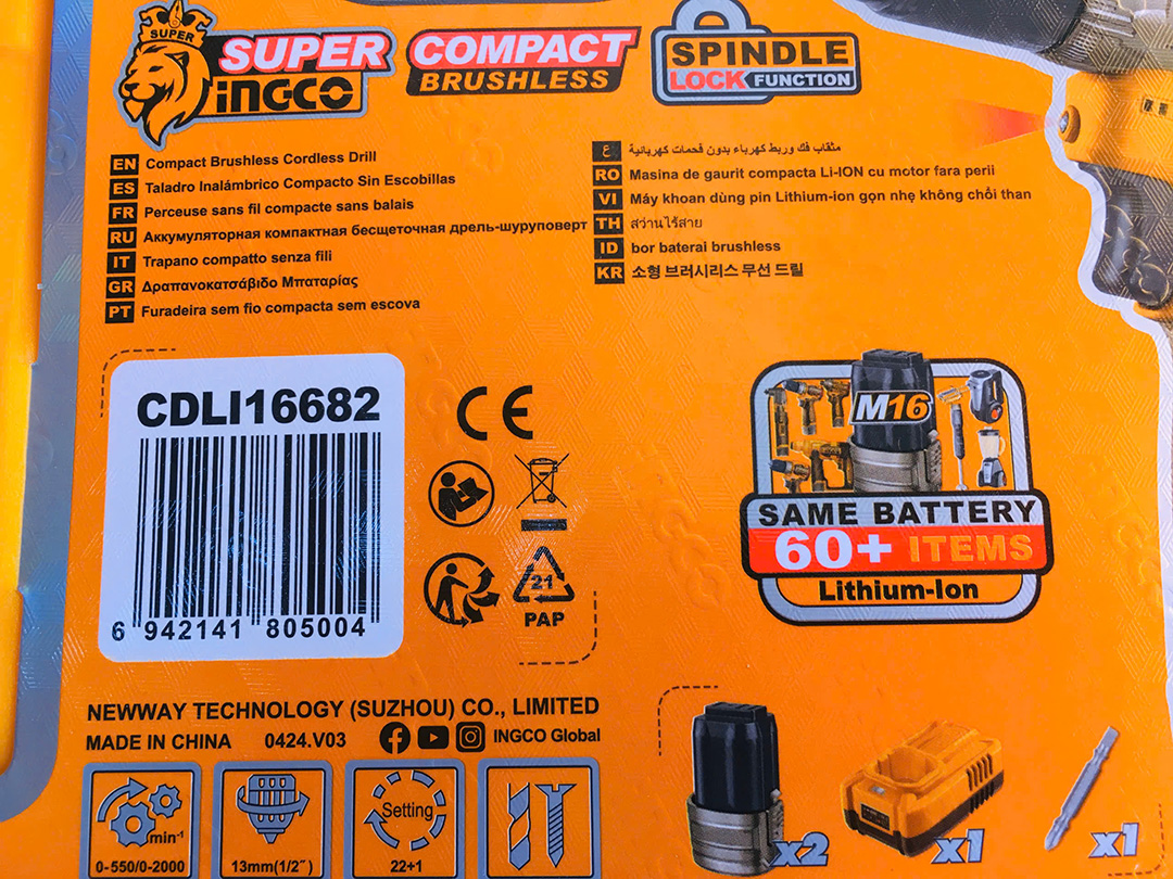 Máy khoan motor không chổi than hệ pin 16V INGCO CDLI16682 60Nm ...