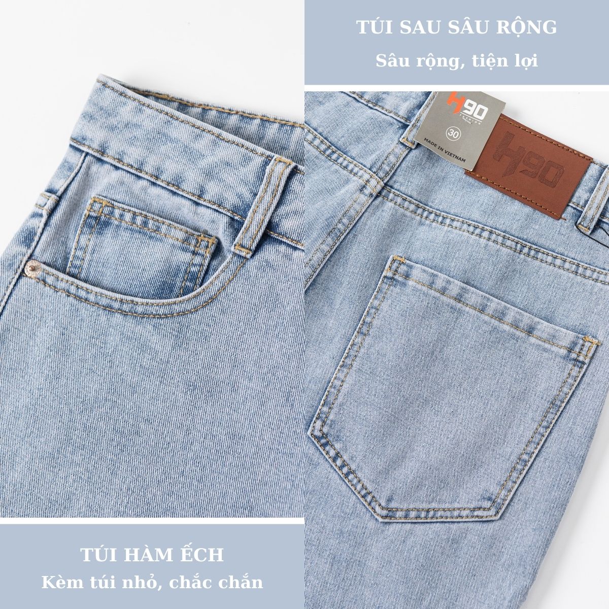 Quần Jean Nam H90 Dáng Suông Ống Đứng Unisex Chất Bò Không Co Giãn Cao ...