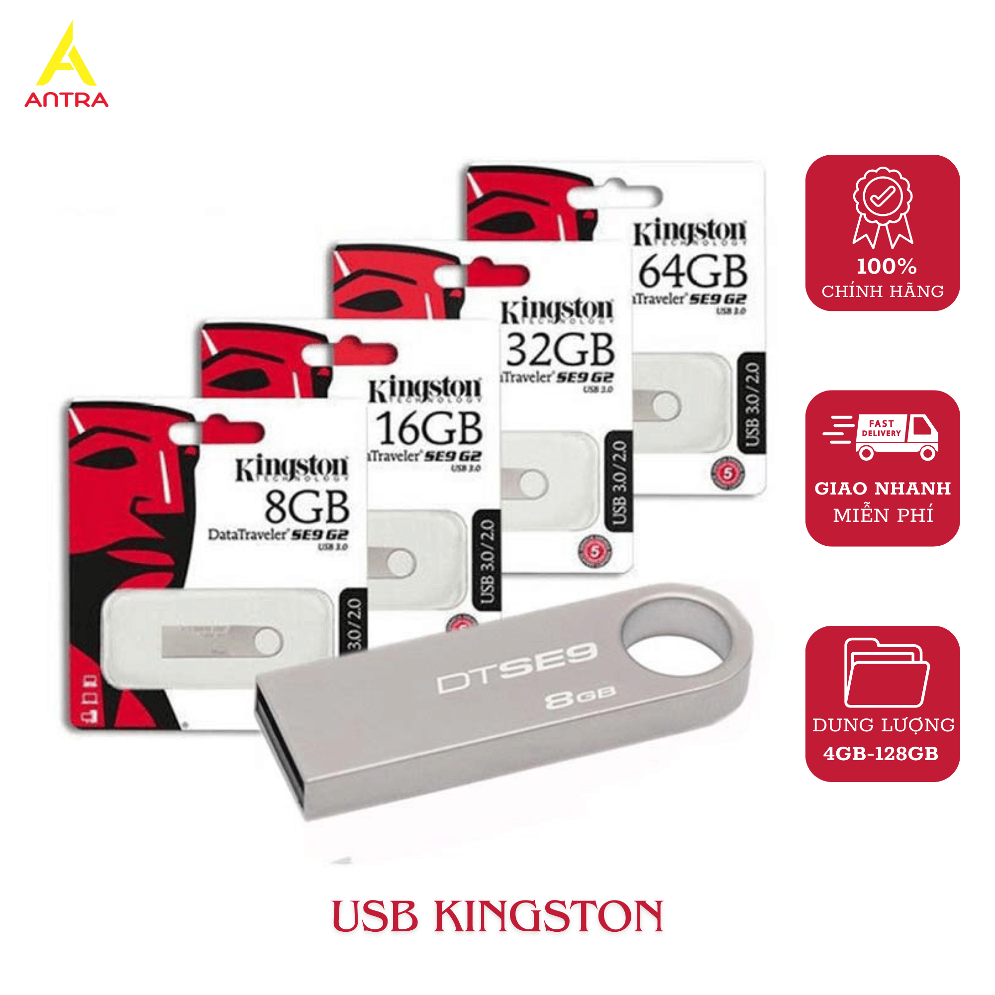 USB Kington SE9 4GB/8GB/16GB/32GB/64GB-128GB Vỏ Nhôm, Chống Nước, Độ ...