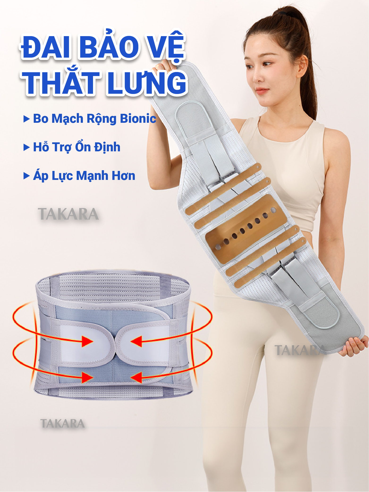Đai lưng cột sống, đai định hình lưng kéo giãn cột sống Takara DL-01 hỗ trợ thoát vị đĩa đệm bảo ...