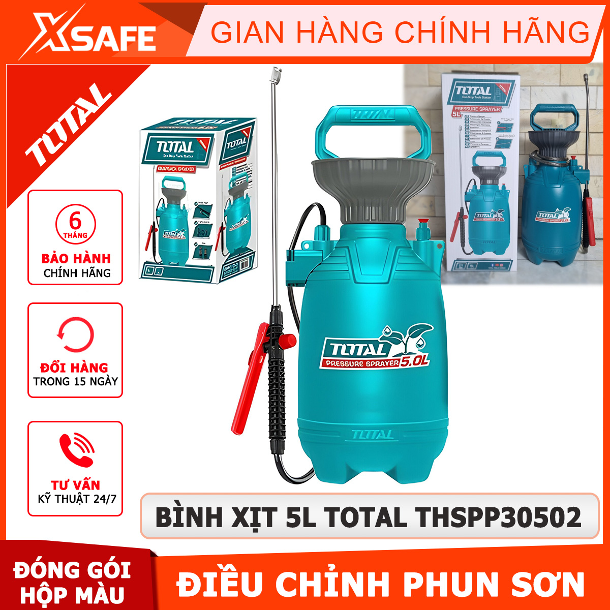 Bình xịt 5L TOTAL THSPP30502 quai đeo tiện lợi, cần bơm chắc chắn, áp ...