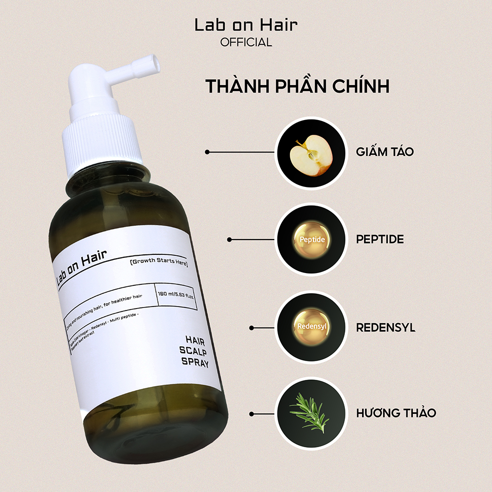 Xịt dưỡng hỗ trợ mọc tóc Lab on Hair với giấm táo, Redensyl, Multi ...