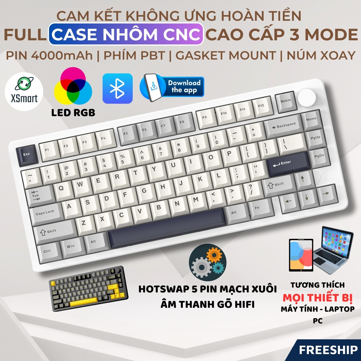 Bàn Phím Cơ Full Nhôm CNC Attack Shark X86 LED RGB, 3 Mode, Hotswap 5 ...