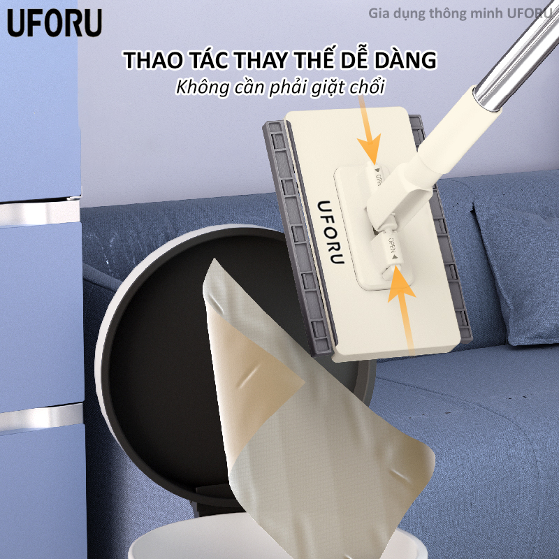 Cây lau kẹp khăn lau nhà, lau tủ bếp đa năng UFORU xoay 360 độ sử dụng ...