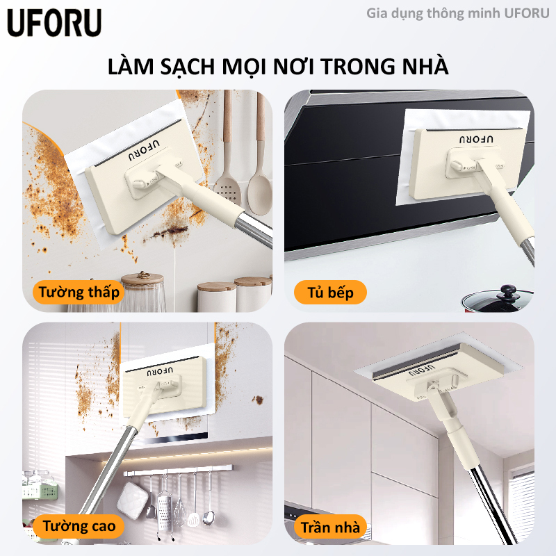 Cây lau kẹp khăn lau nhà, lau tủ bếp đa năng UFORU xoay 360 độ sử dụng ...