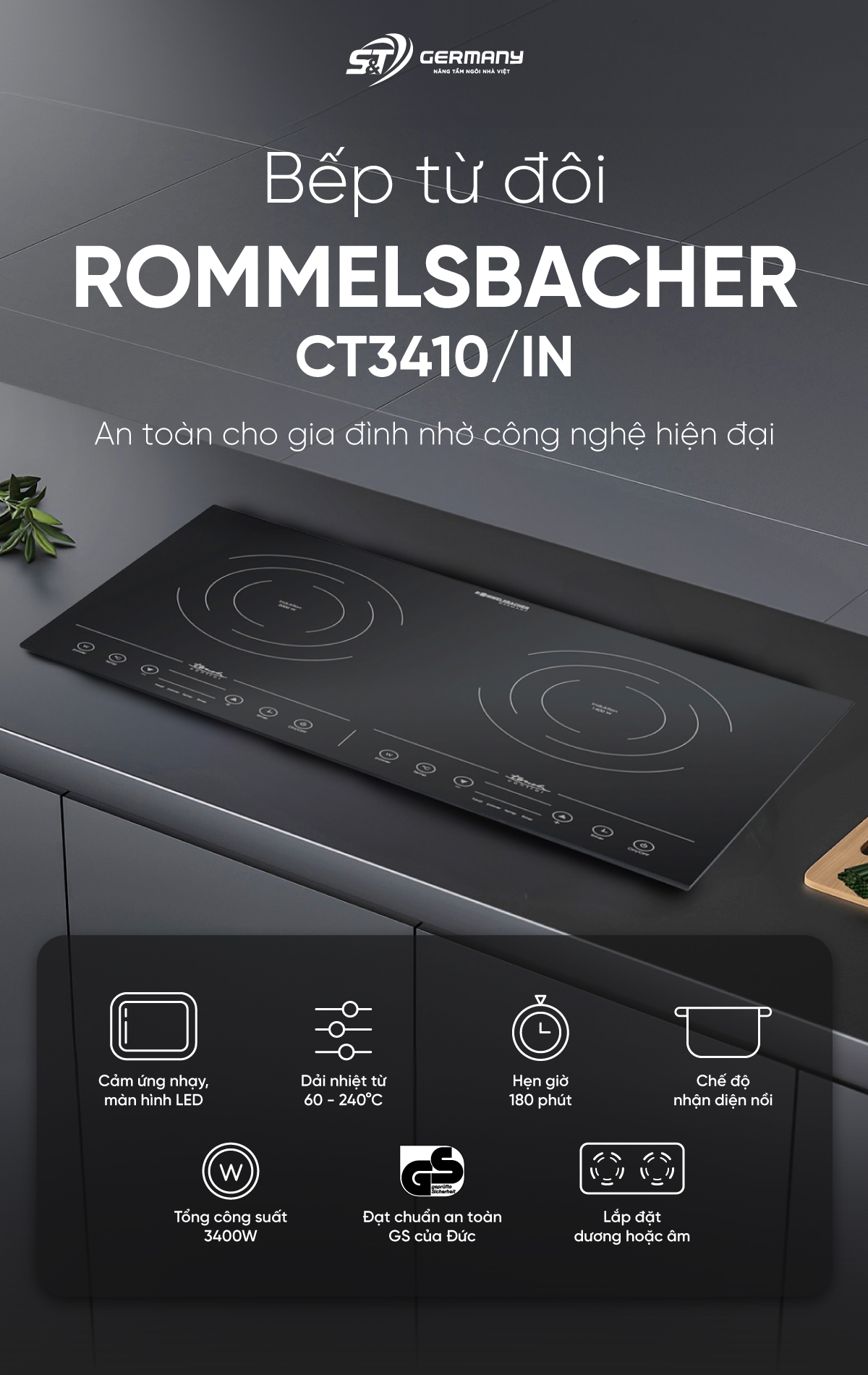 Bếp từ đôi Rommelsbacher CT3410/IN Made in Germany, bếp từ dương nội ...