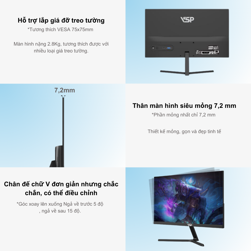 Màn hình VSP kích thước 21.5in|24in|27in FHD tấm nền IPS tần số 100Hz - Bảo hành 36 Tháng ...