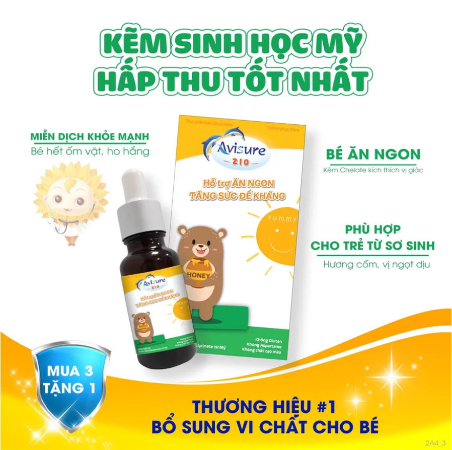 Kẽm cho bé Avisure ZiO kẽm sinh học cho bé biếng ăn, chậm tăng cân 20ml ...