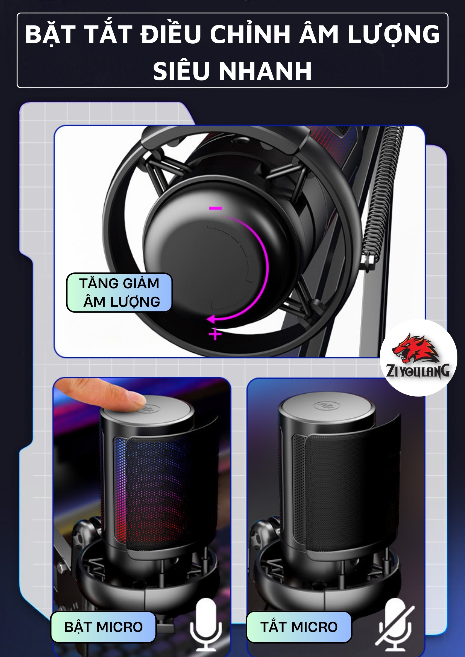 Micro Livestream Game Chuyên Nghiệp Ziyoulang ME6S Led RGB, Chân Đế Cao ...