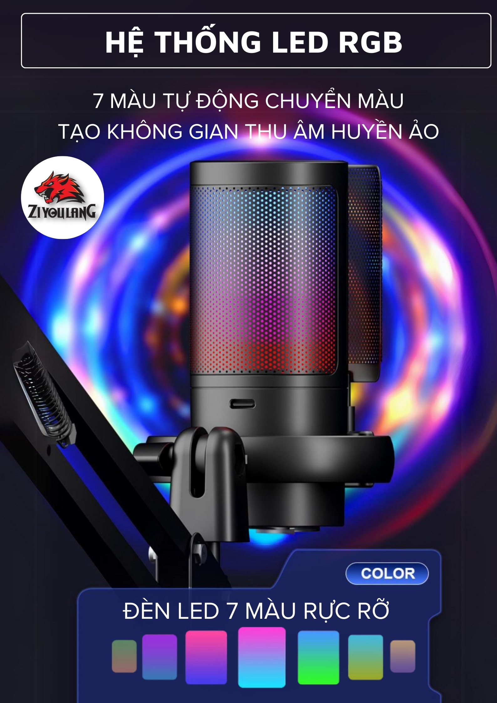 Micro Livestream Game Chuyên Nghiệp Ziyoulang ME6S Led RGB, Chân Đế Cao ...