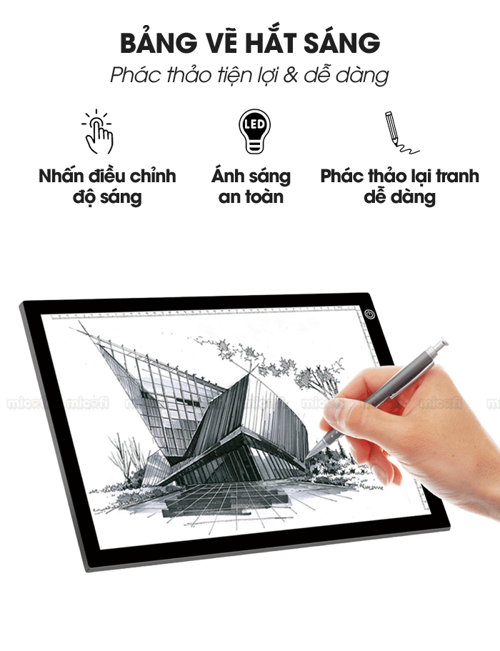 Bảng Vẽ Hắt Sáng Micofi A4, Bảng Đèn Vẽ Tranh Kĩ Thuật Phát Sáng LED A5 ...