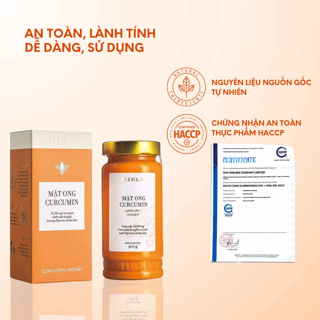 Mật Ong Curcumin Miele (Hộp Stick Tiện Lợi 15 gói x 15g, Hũ 250g, 400g ...