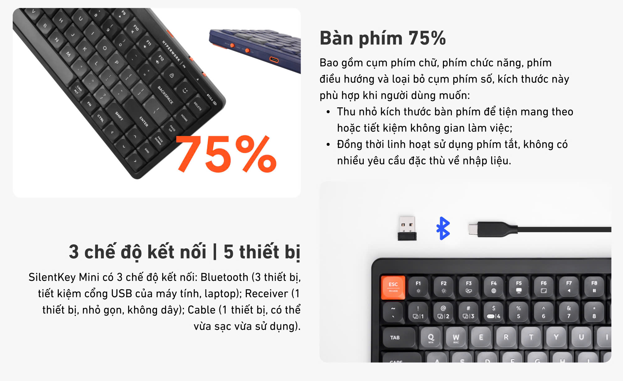 Bàn phím không dây HyperWork SilentKey Mini TS01M ( Chính Hãng ...