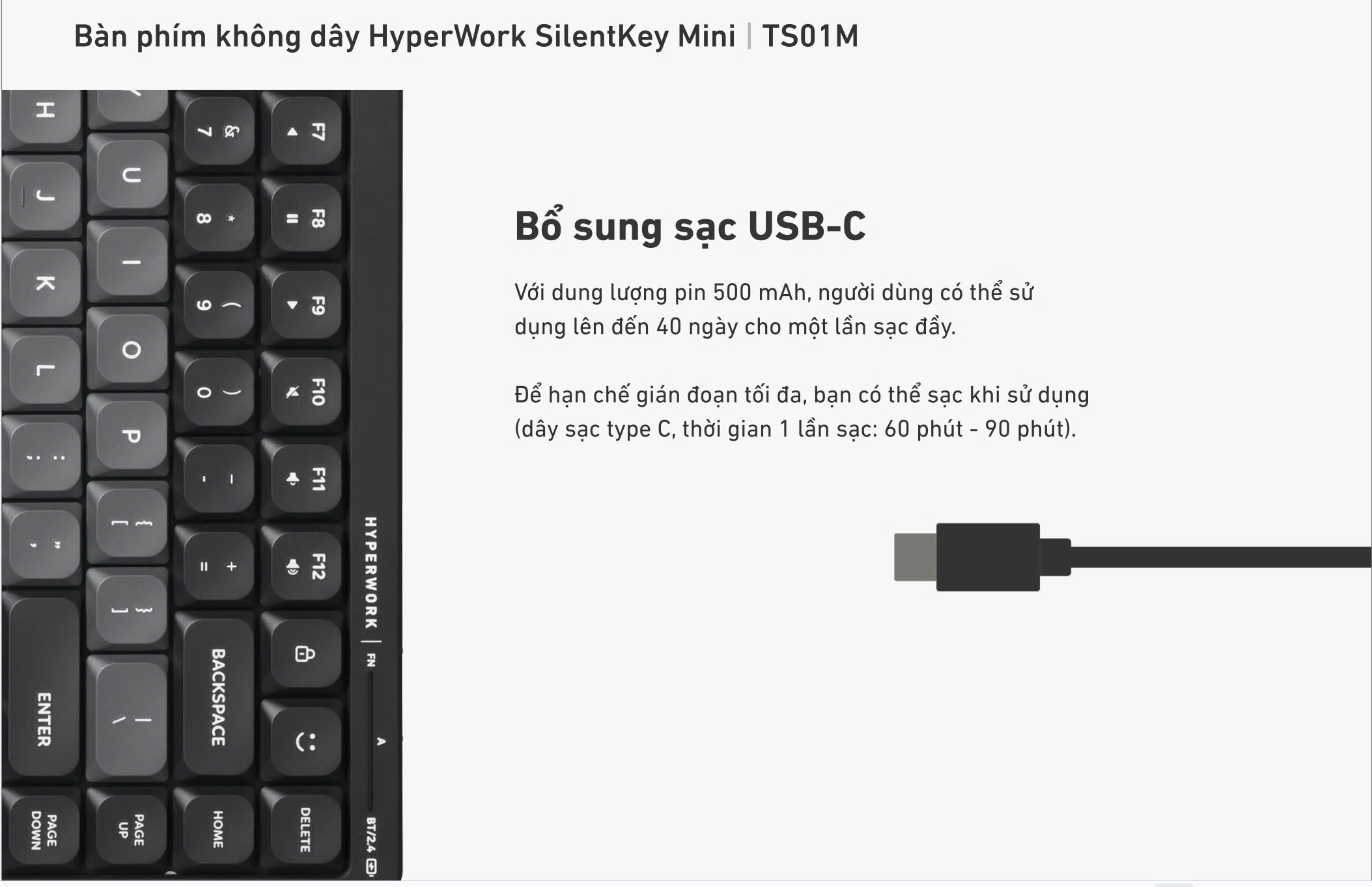 Bàn phím không dây HyperWork SilentKey Mini TS01M ( Chính Hãng ...