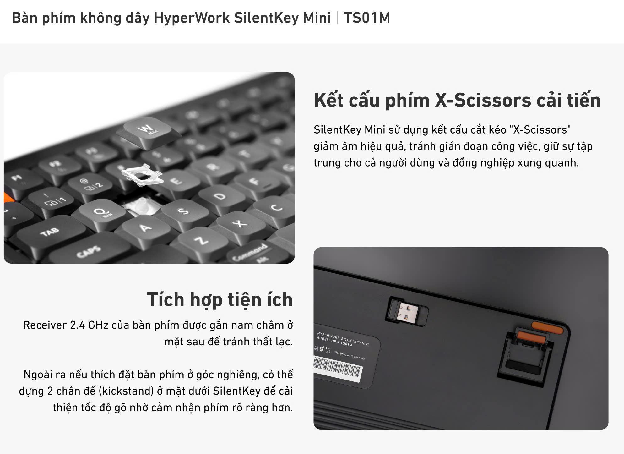 Bàn phím không dây HyperWork SilentKey Mini TS01M ( Chính Hãng ) | Shopee Việt Nam