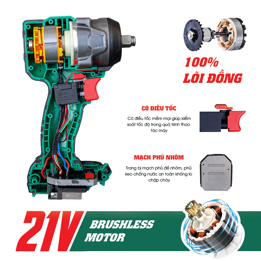 [Cải tiến] Thân máy siết bulong WORKFIX WF-IW470N, Lực siết 470Nm - Máy siết bulong xe máy, ô tô ...