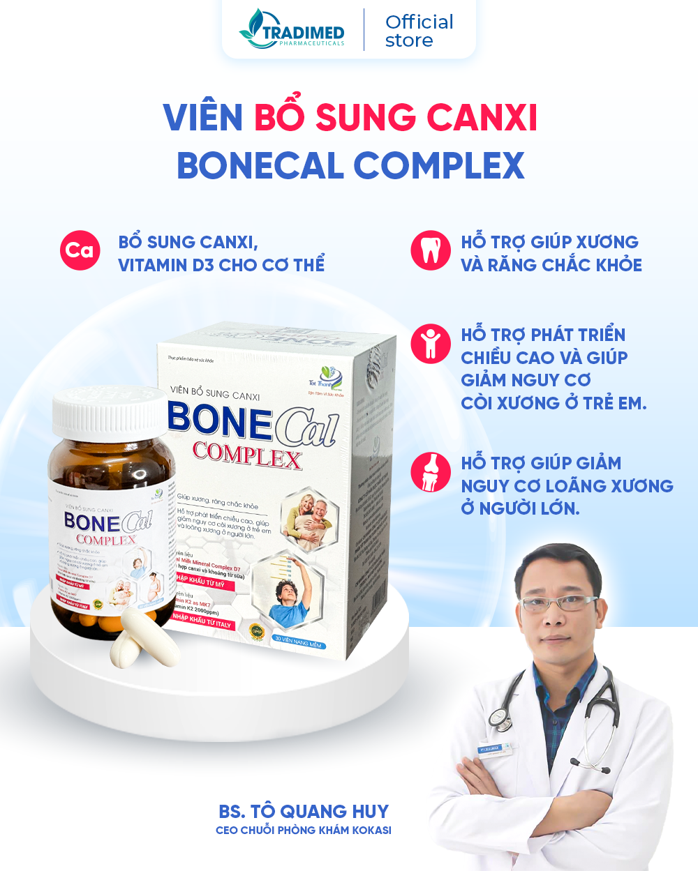 Viên uống bổ sung canxi BoneCal Complex hộp 30 viên - Hỗ trợ phát triển chiều cao, giảm nguy cơ ...