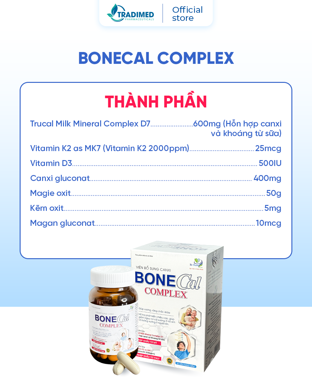 Viên uống bổ sung canxi BoneCal Complex hộp 30 viên - Hỗ trợ phát triển chiều cao, giảm nguy cơ ...