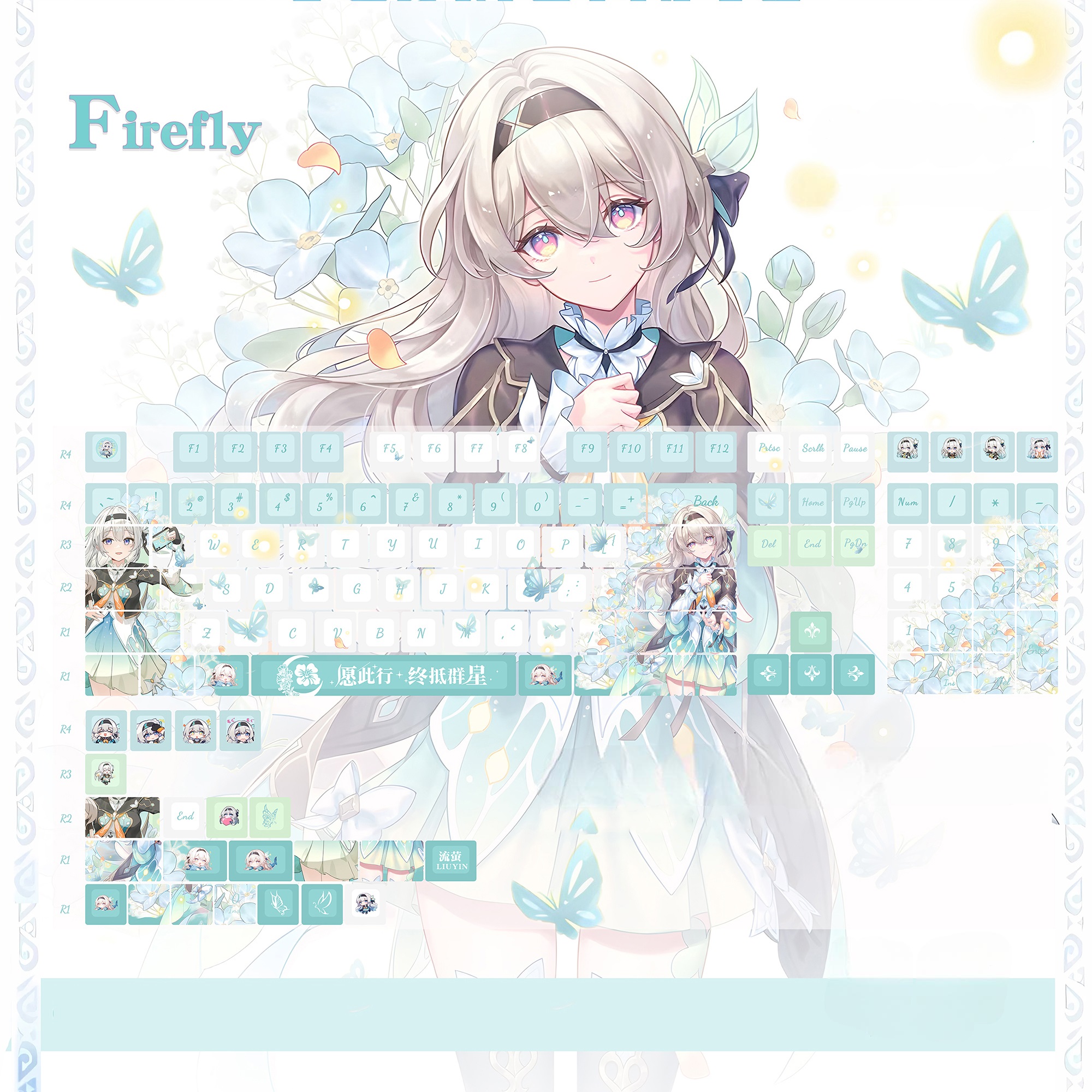 Keycap Honkai: Star Rail Firefly thick PBT xuyên led in dyesub 5 mặt ...