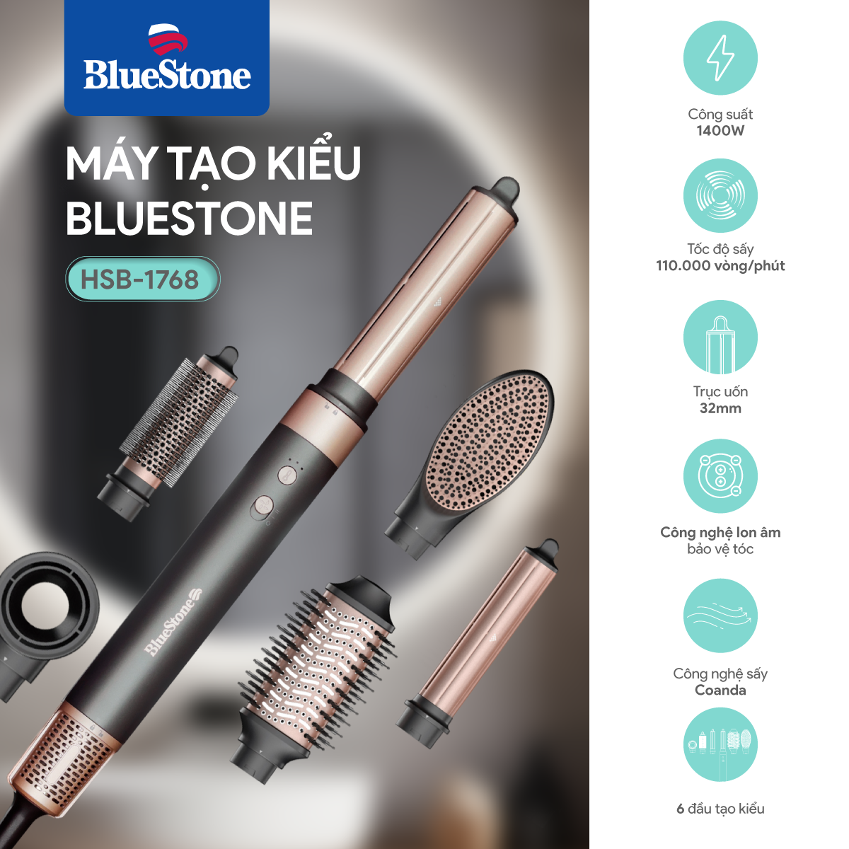 Máy Tạo Kiểu Tóc BlueStone HSB-1768 | 1400W – Sấy & Tạo Kiểu 6in1 | Tóc ...