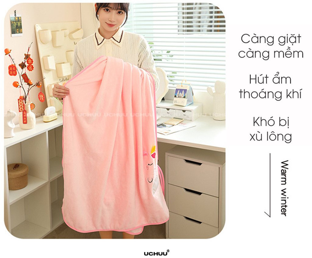 Chăn Văn Phòng UCHUU Mền Ngủ Trưa Gấp Gọn Có Nút Bấm, Chăn Lông Thêu ...