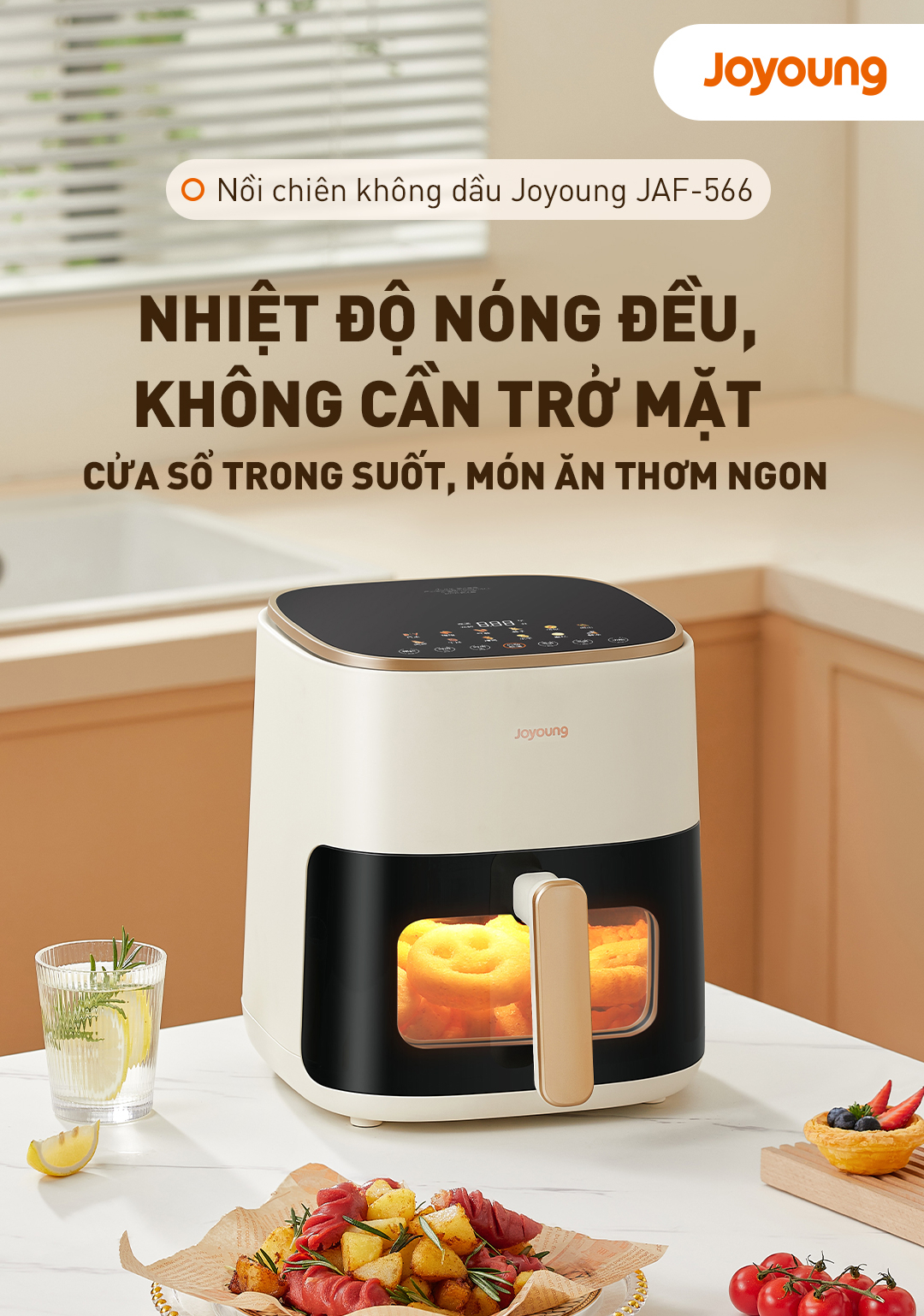 Nồi chiên không dầu 5L Joyoung JAF-566 - Công suất 1500W, Điều khiển cảm ứng - Bản tiếng Việt ...