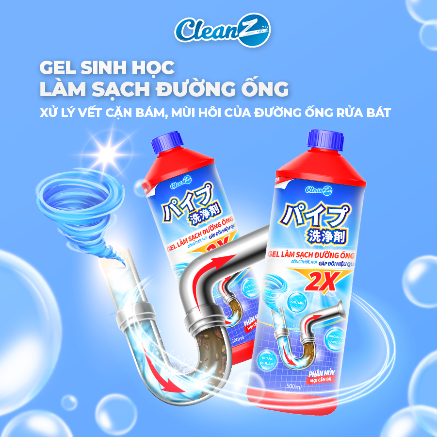 Gel sinh học CleanZ phòng tắc nghẽn, làm sạch đường ống rửa bát, rửa ...