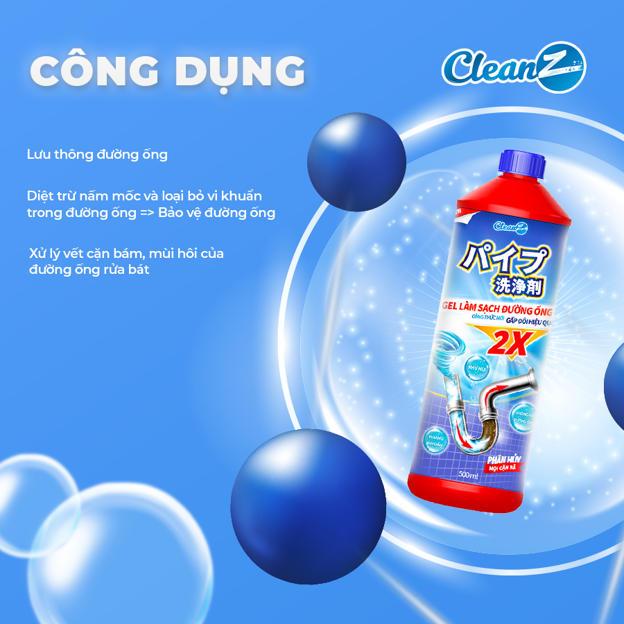 Gel sinh học CleanZ phòng tắc nghẽn, làm sạch đường ống rửa bát, rửa mặt, khử mùi hôi hiệu quả ...