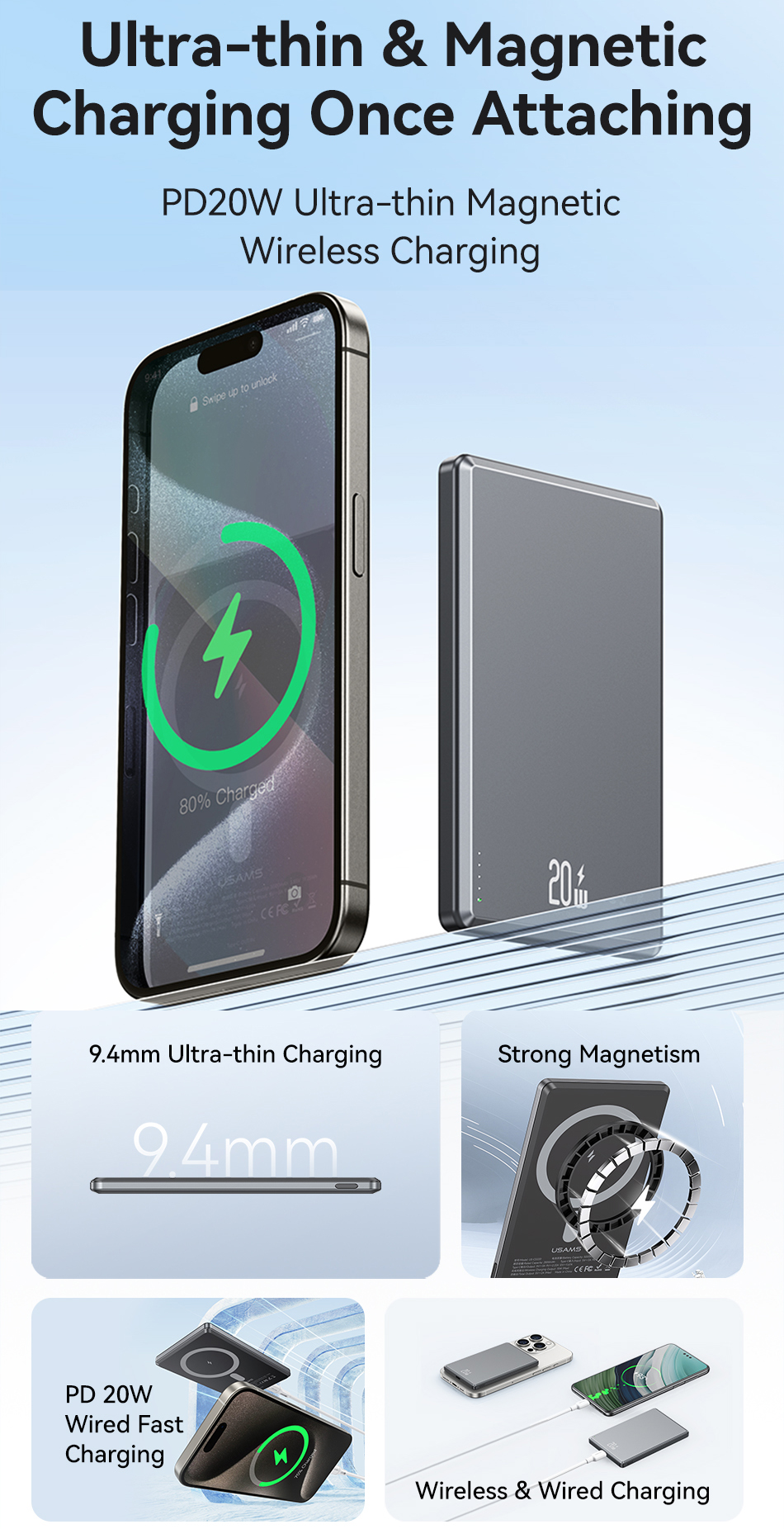 Pin Dự Phòng Không Dây USAMS CD220 5000mAh 20W (Ultra-thin, PD ...