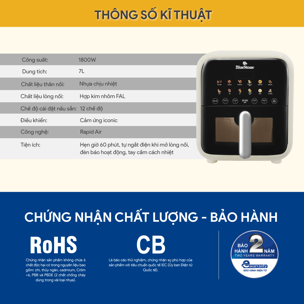 Nồi Chiên Không Dầu Điện Tử BlueStone AFB-5861 7L | Công Suất 1800W ...