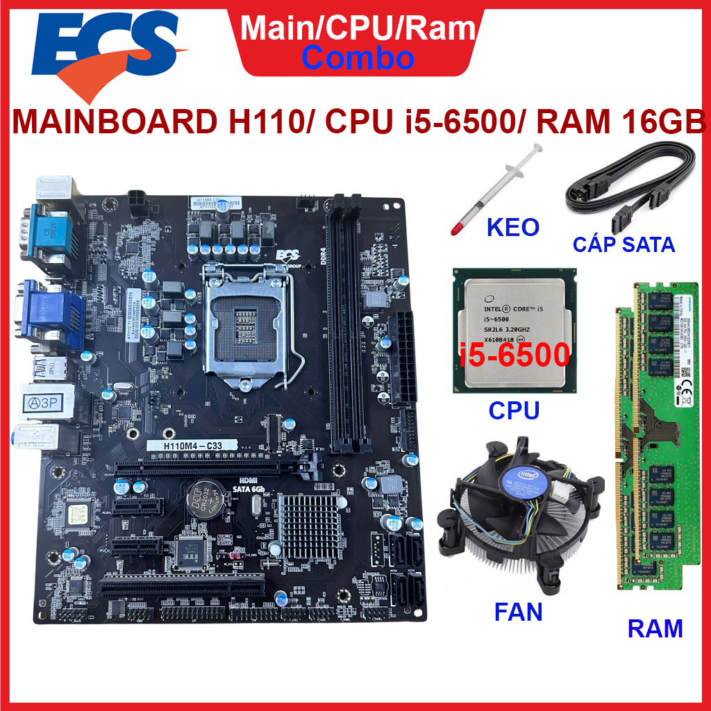 Combo Mainboard H110 + CPU i7 6700 + 16GB RAM + FAN + Keo tản nhiệt - Sản phẩm tháo máy Korea ...